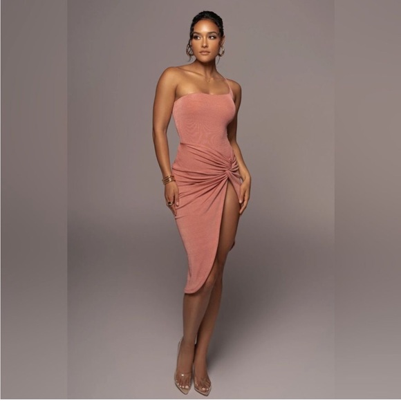 Dresses | J Lux Label Blush Pink Co Ord Skirt Set Midi Dress W Slit ...